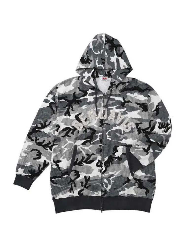 大きいサイズ メンズ BEN DAVIS ワッフル フルジップ パーカー カモフラ柄 1278-6101-3 3L 4L 5L 6L M．グレー 【BEN DAVIS(ベン デイビス)】ワッフルフルジップパーカー